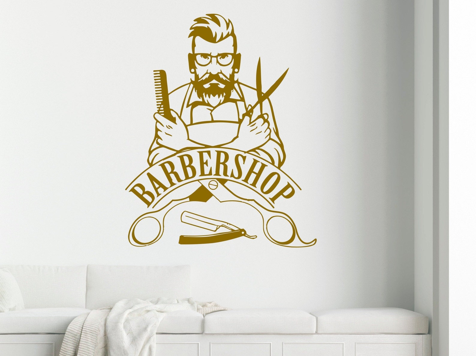 Barber Shop Wall Decal, Barbershop Logo Decals, Hipster Wall Decals ...