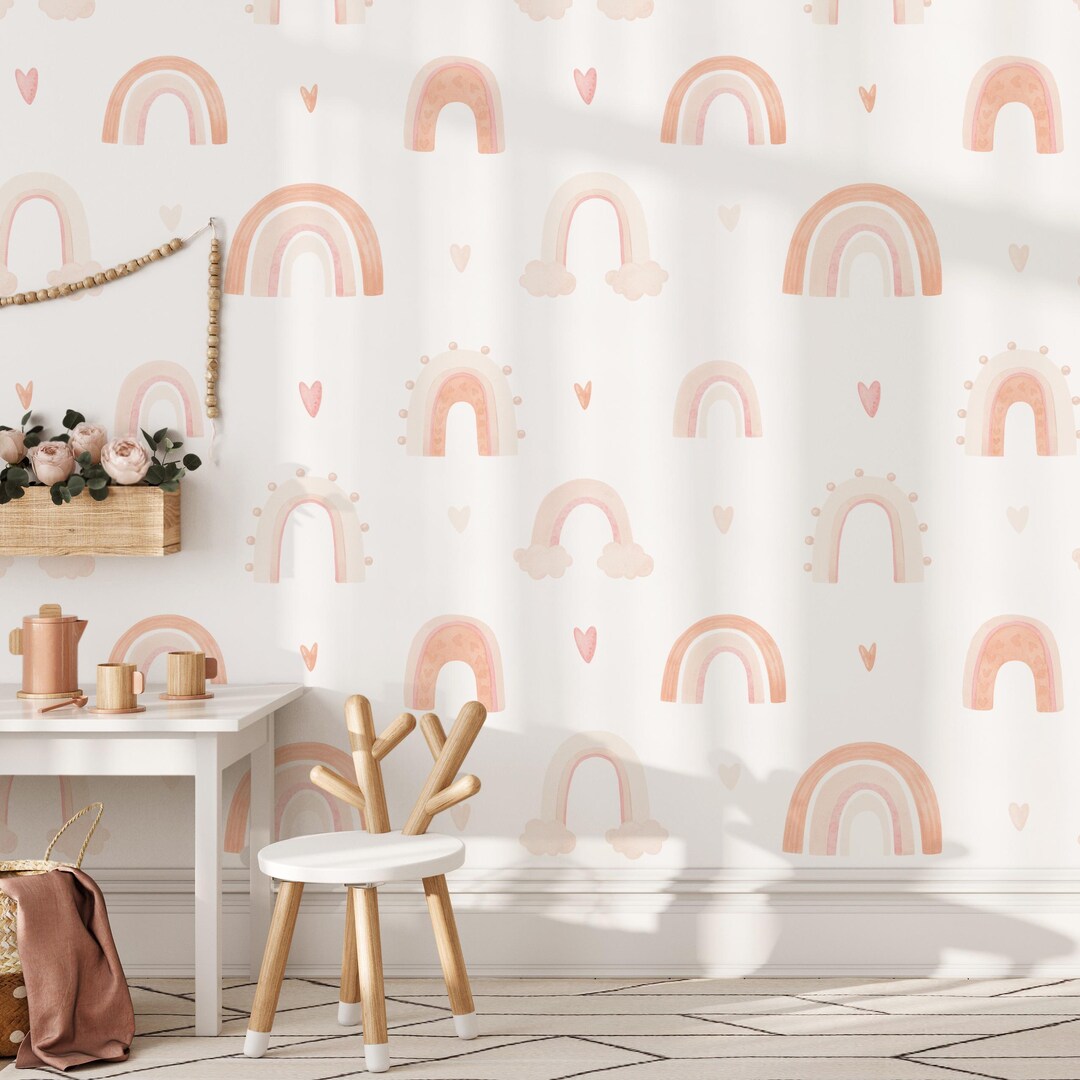 Rainbow Wallpaper Pastel for Kids Room, Rainbow Nursery Wallpaper ...