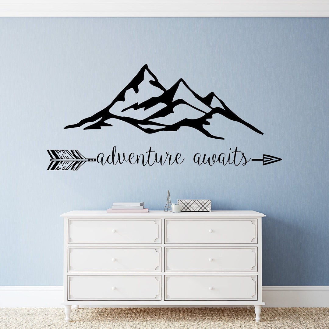 Quote Wall Decal - Adventure Awaits - Mountains Decals - Vinyl Stickers ...