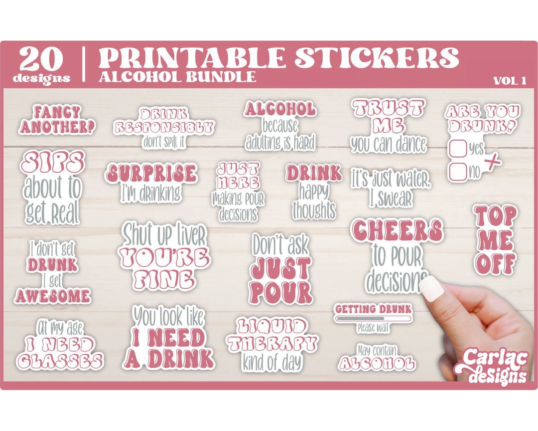 Funny Alcohol Printable Stickers, Drinks Printable Stickers, Print and ...