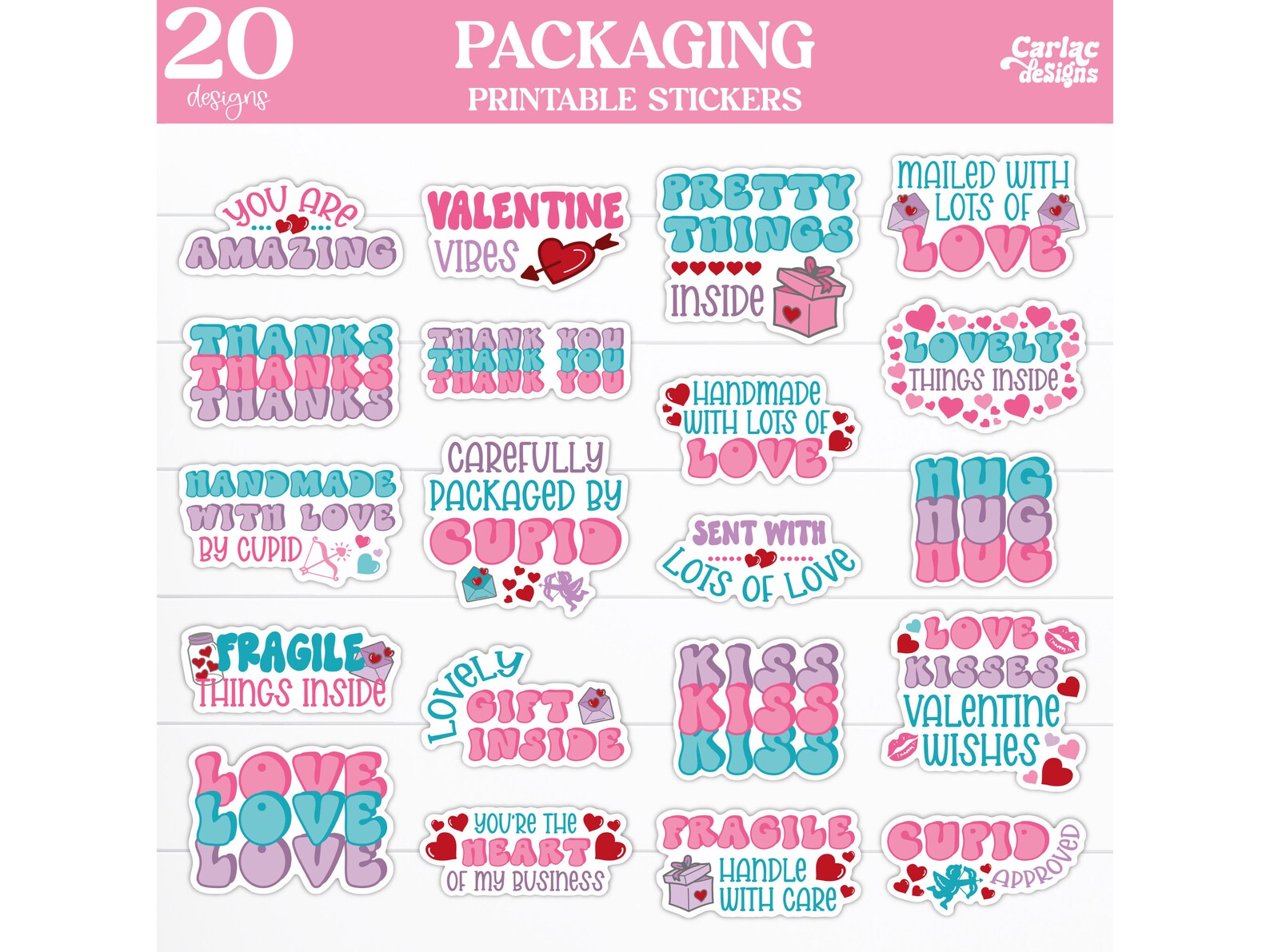 Valentine's Day Sticker Bundle, Love Designs (digital Download, PNG ...