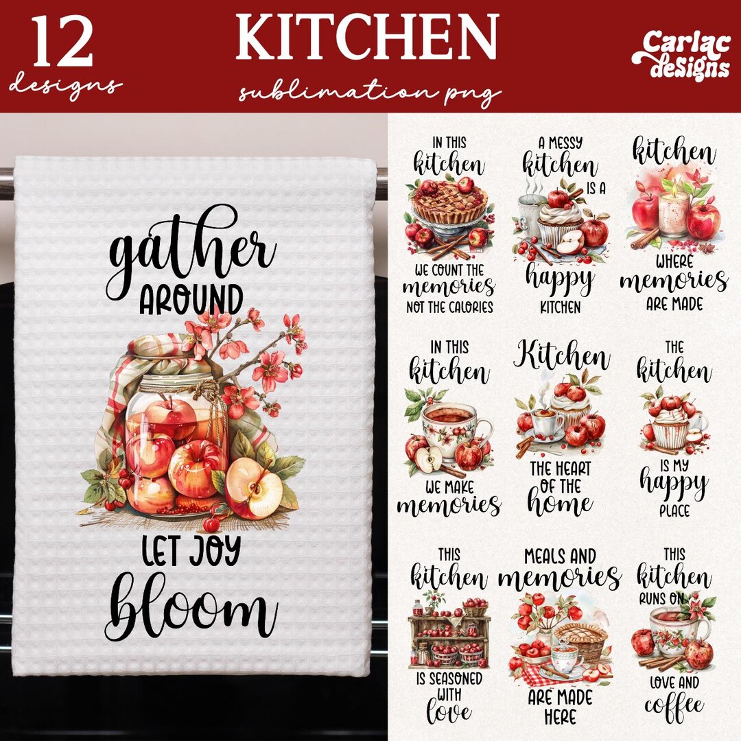 Apple Kitchen Towel Sublimation Bundle (PNG) - Etsy