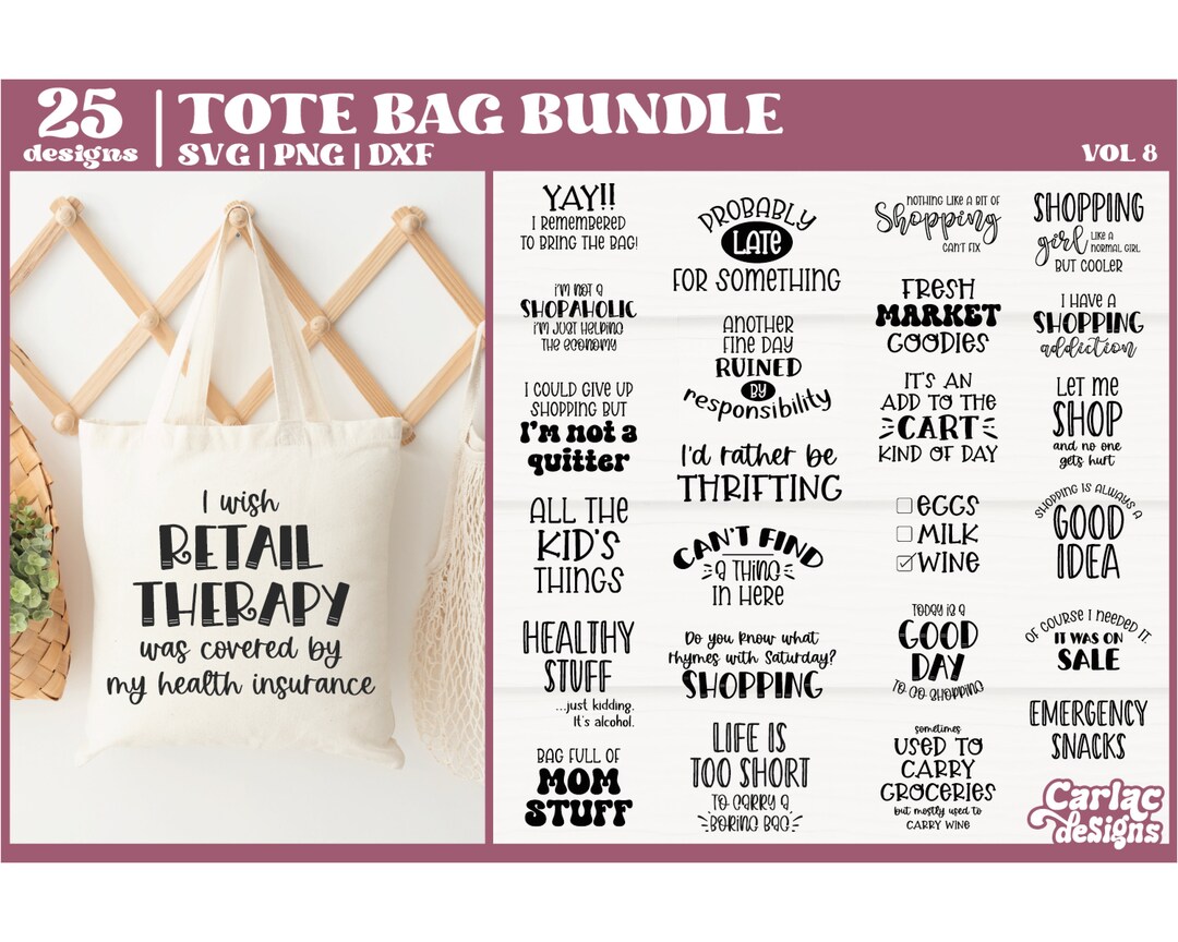 Funny Tote Bag SVG Bundle | Shopping Bag SVG Bundle | Cut Files for ...