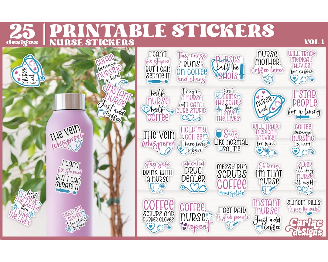 Nurse Printable Stickers, Funny Nurse Printable Stickers, Print and Cut ...