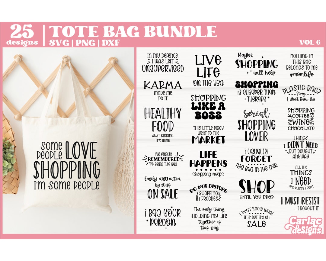 Funny Tote Bag SVG Bundle, Shopping Bag SVG, Tote Bag SVG and ...