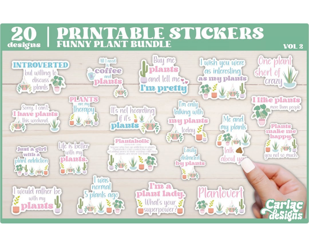 Funny Plant Printable Stickers, Packaging Printable Sticker, Plant ...