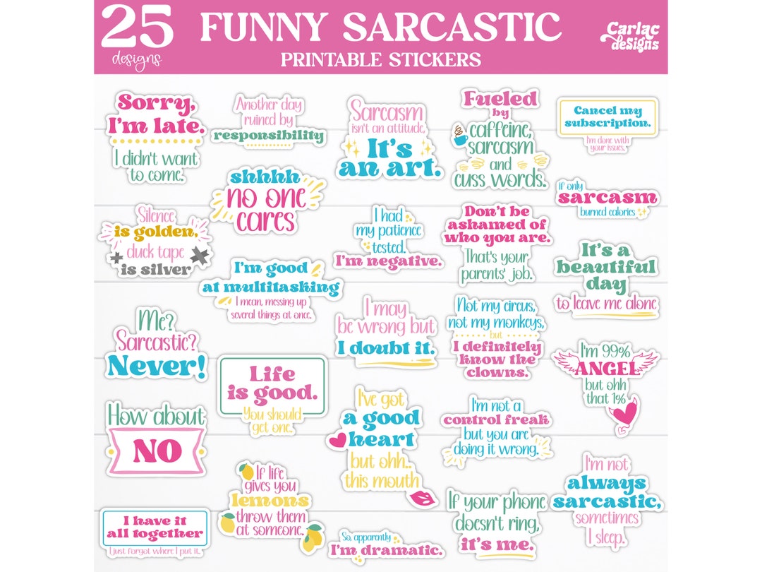 Sarcastic Printable Stickers, Funny Printable Stickers, Print and Cut ...
