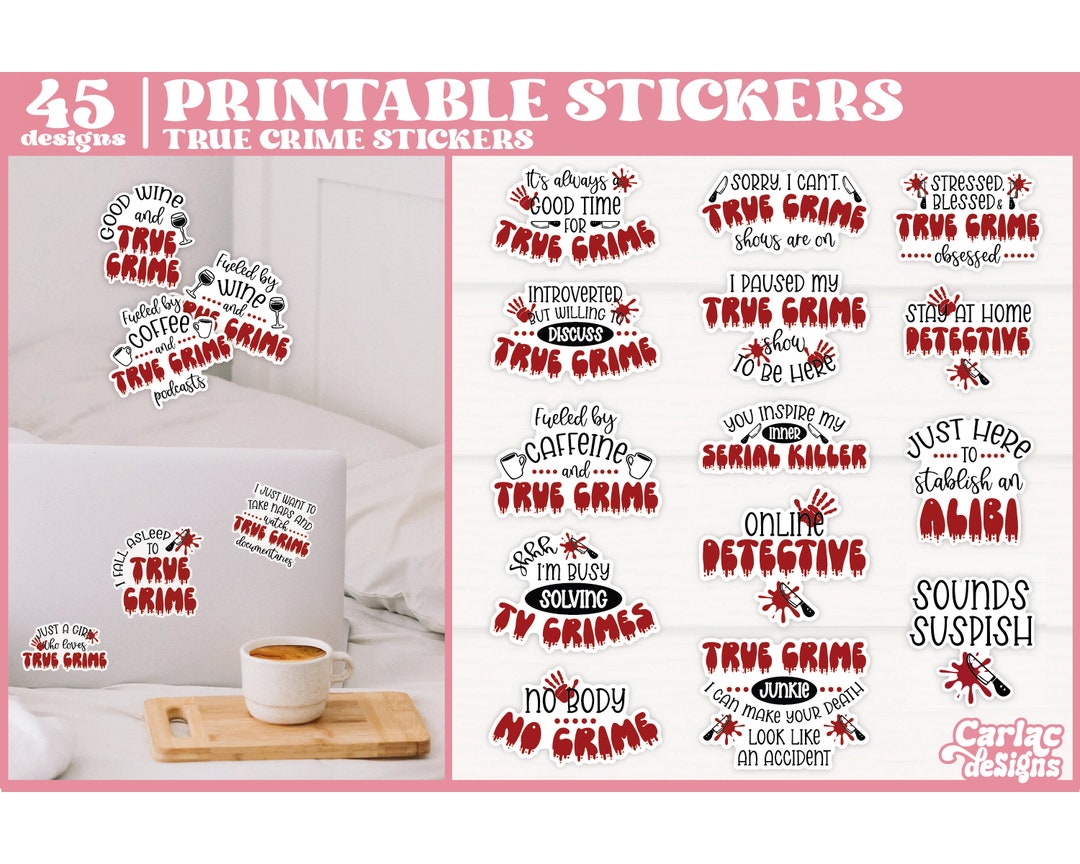 True Crime Printable Stickers, Packaging Printable Stickers, Print and ...
