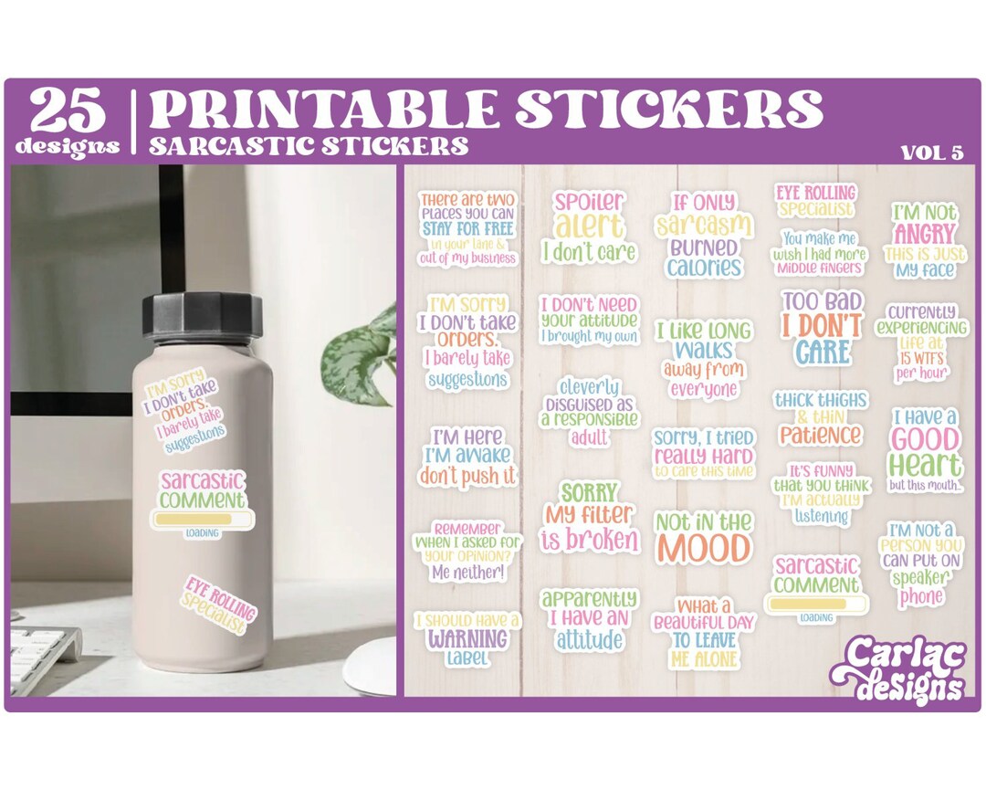 Sarcastic Printable Stickers | Funny Printable Stickers | Print and Cut ...