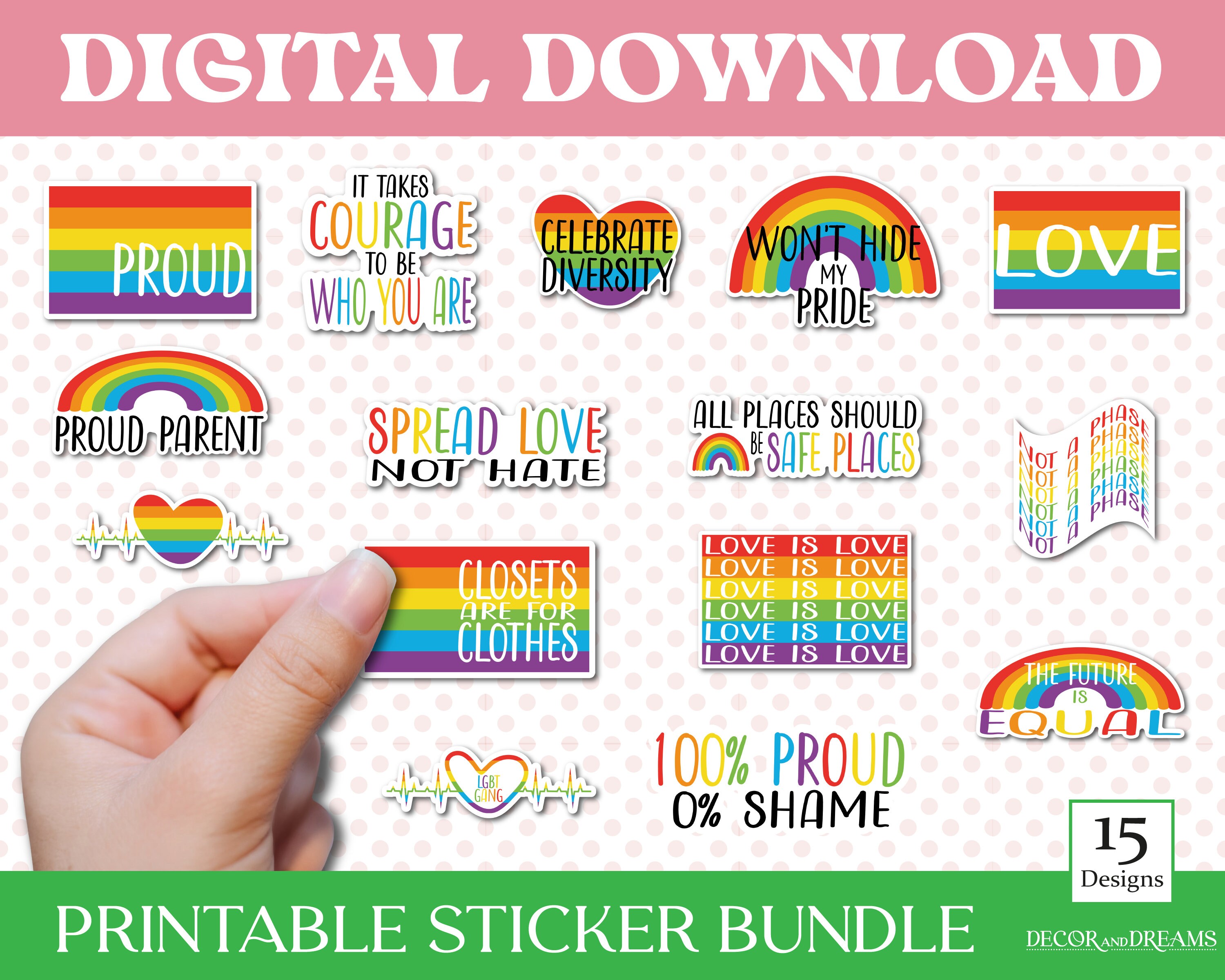 Pride Stickers Bundle Gay Pride Printable Stickers Digital Etsy
