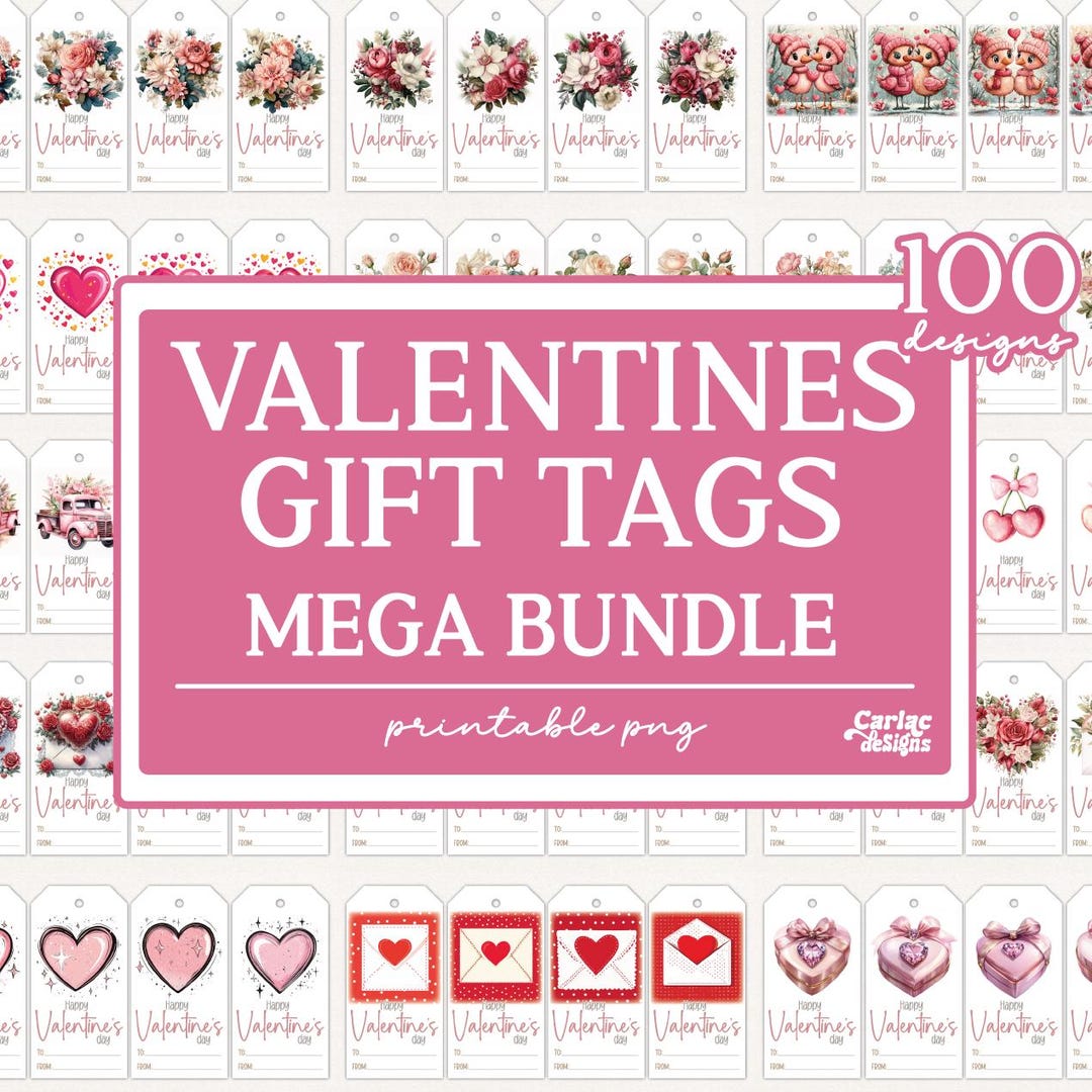 100 Valentines Day Gift Tags, Printable PNG (digital Download) - Etsy
