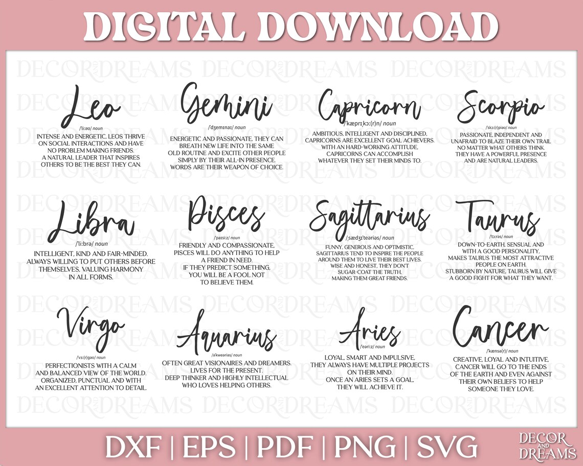 Zodiac Definition Svg Bundle Zodiac Sign Svg Bundle Star | Etsy Australia