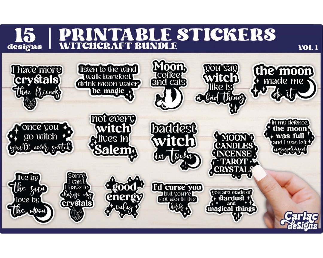 Witchcraft Sticker Bundle, Moon, Crystals (printable PNG) - Etsy