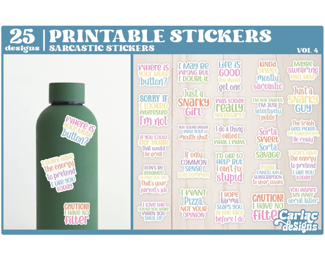 Sarcastic Printable Stickers | Funny Printable Stickers | Print and Cut ...