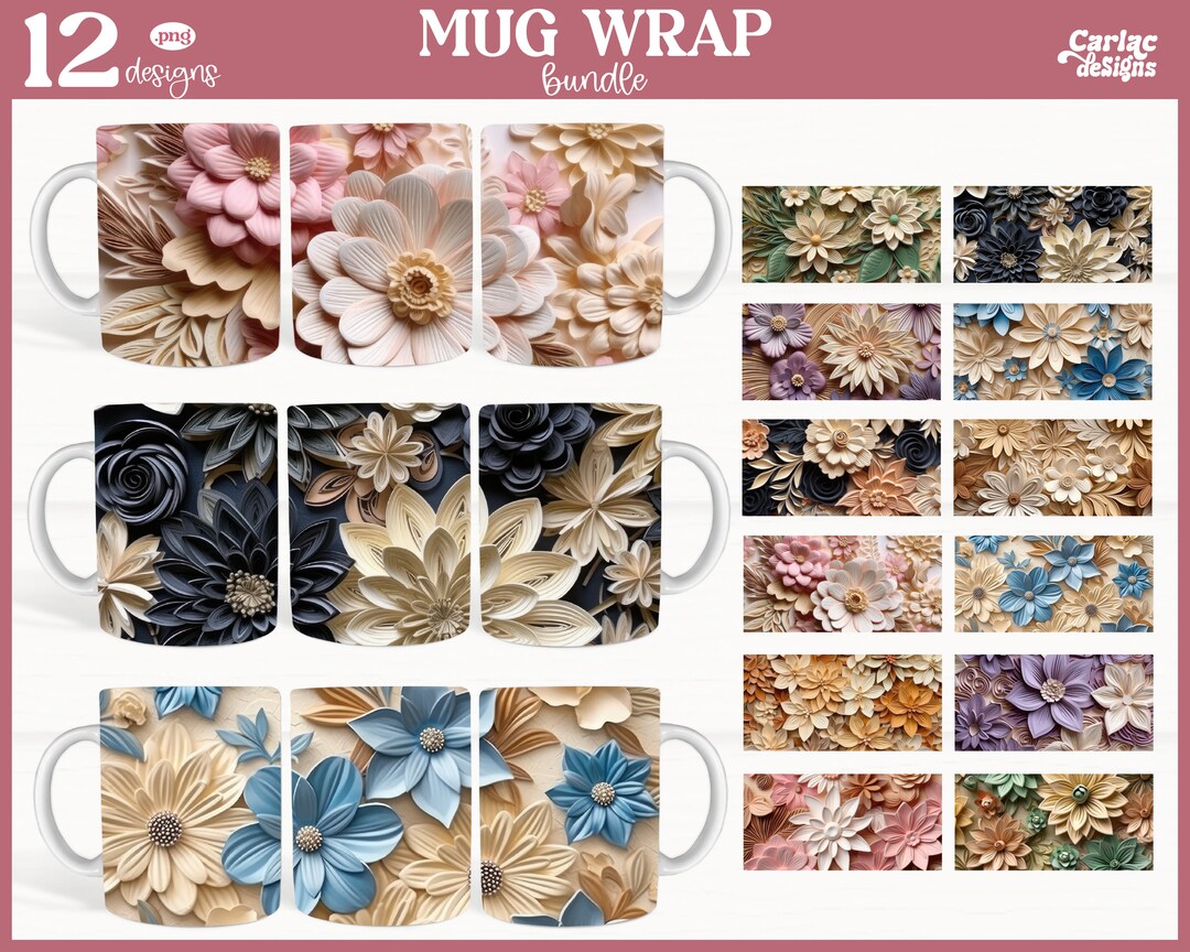 3D Mug Wrap Bundle Mug Wrap Sublimation 3d Floral Mug Wrap - Etsy