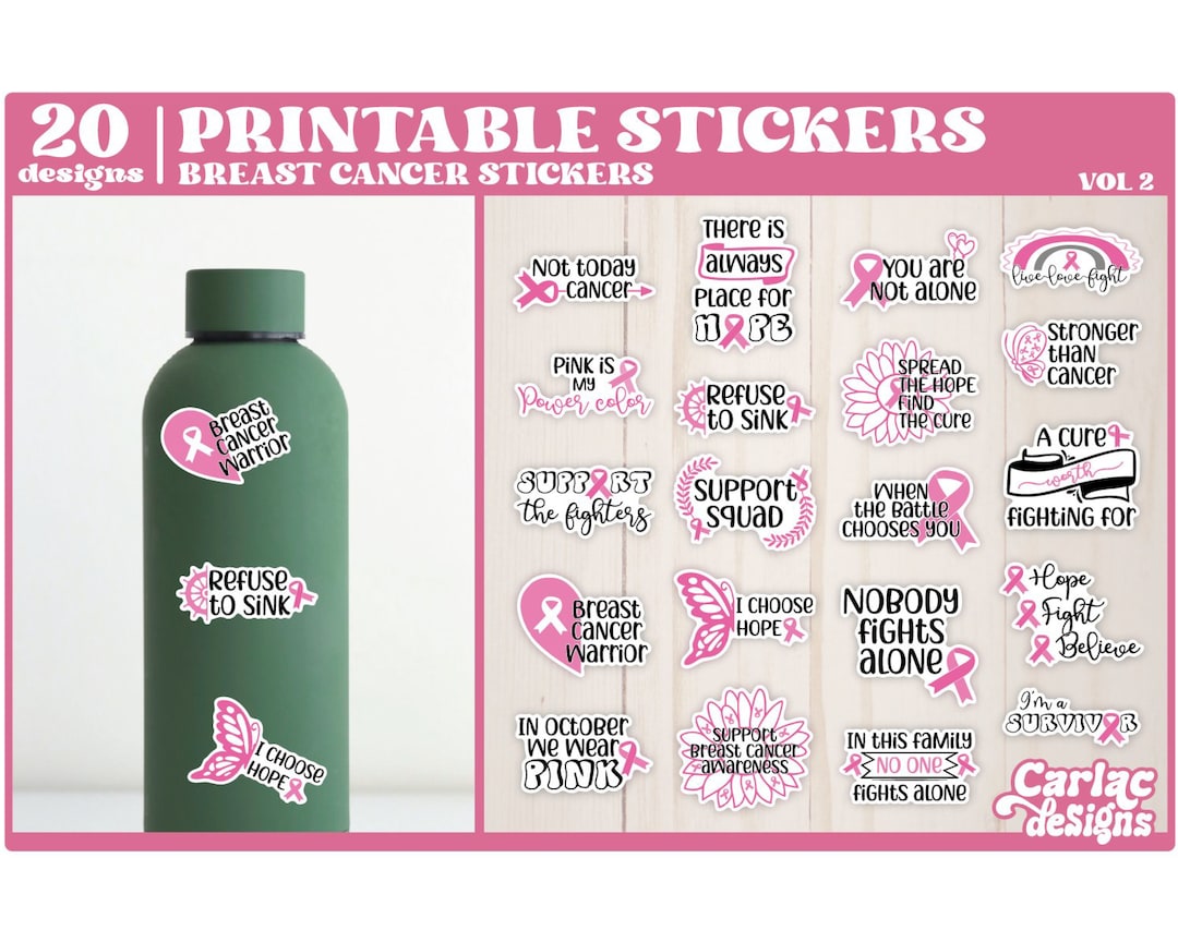 Breast Cancer Stickers | Cancer Awareness Bundle | Print and Cut ...