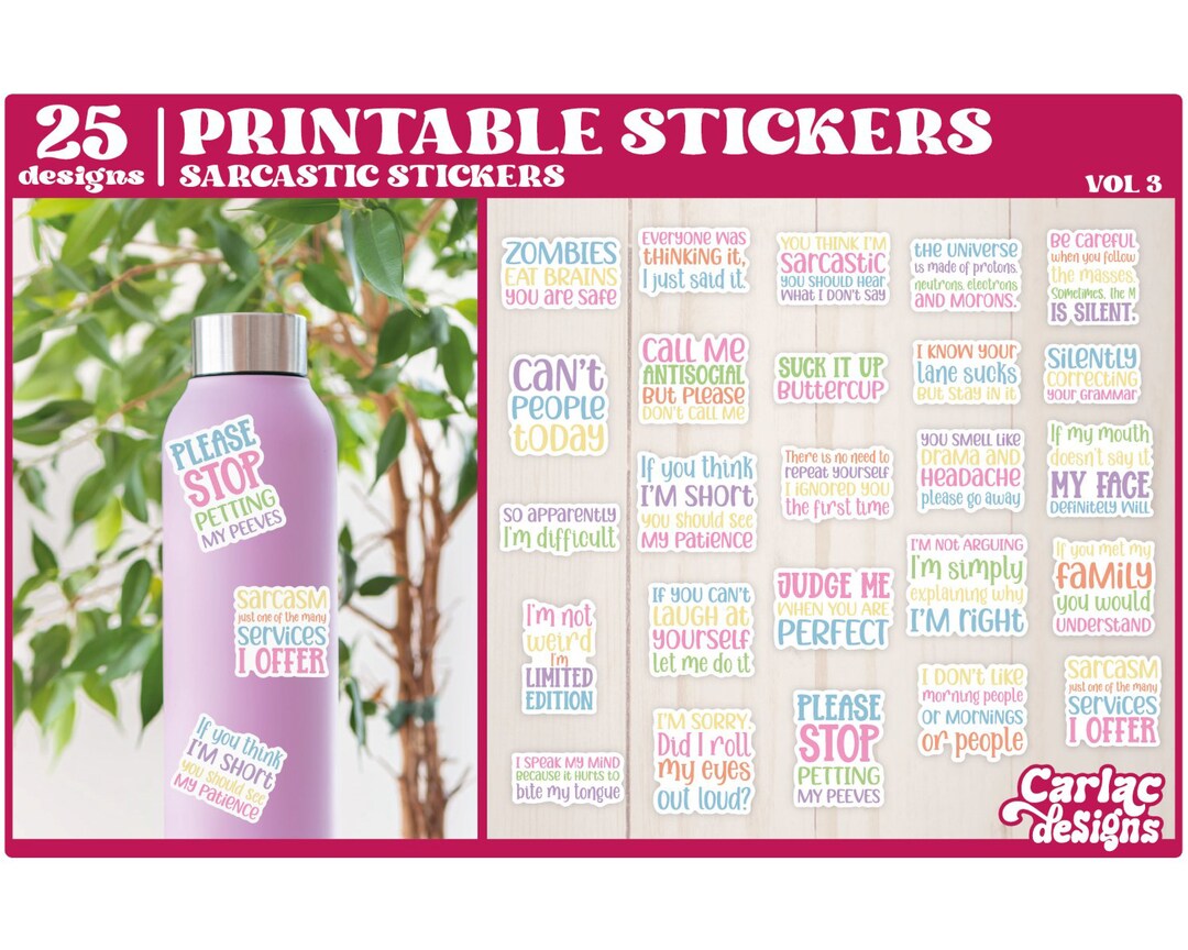 Sarcastic Printable Stickers | Funny Printable Stickers | Print and Cut ...