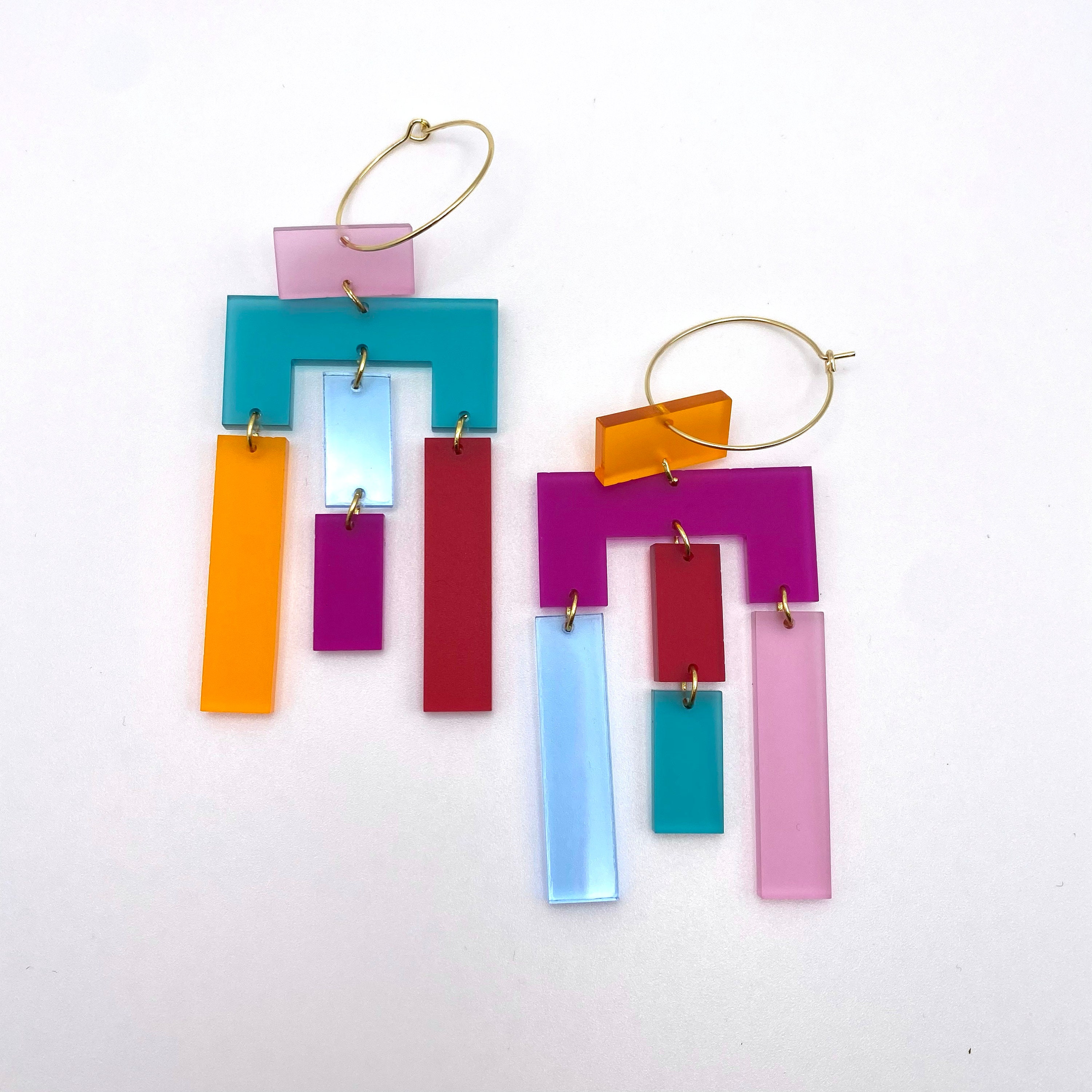 Statement Acrylic Earrings: Colorful Plexiglass, Handmade, Funky - Etsy