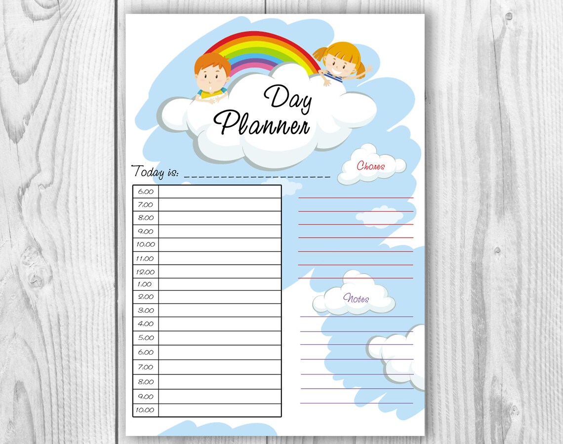 Kids Day Planner Children Day Schedule Kids Chore Chart Printable Blank ...