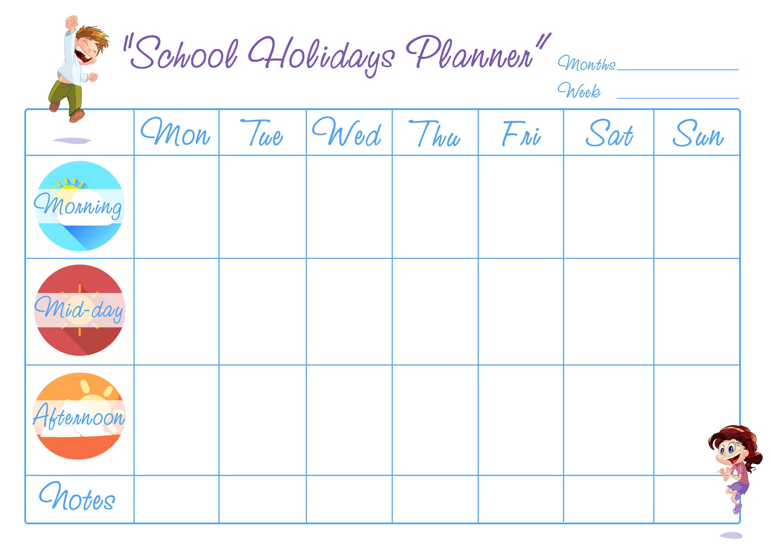 Kids Week Blank Planner Children Schedule Kids Chore Chart Printable ...