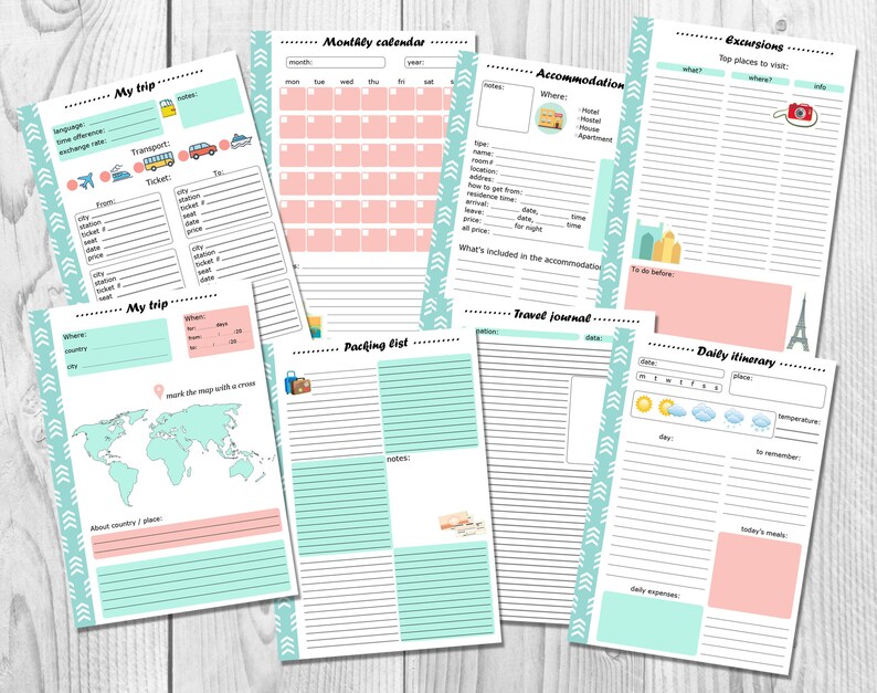 TRAVEL PLANNER Vacation Printable Trip Organizer Daily Itinerary ...