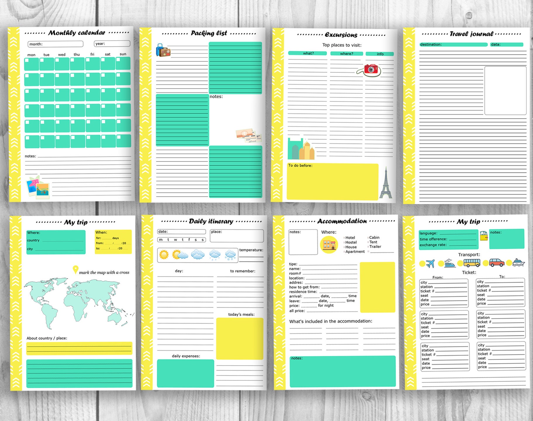 TRAVEL Trip PLANNER Vacation Printable Trip Organizer Daily Itinerary ...