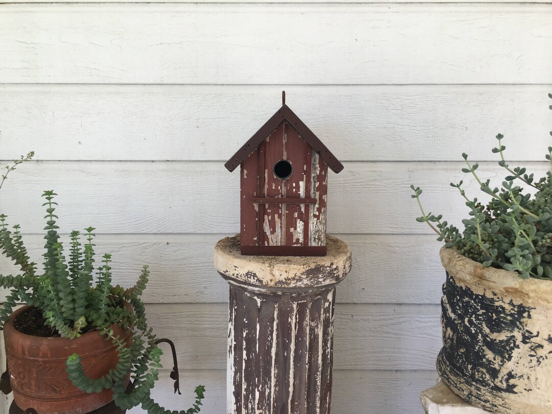 Rustic Red and White Birdhouse - Etsy