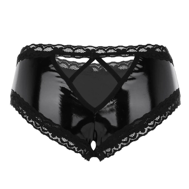 Sexy Panties For Women Lingerie Wet Look Patent Leather Lace Etsy