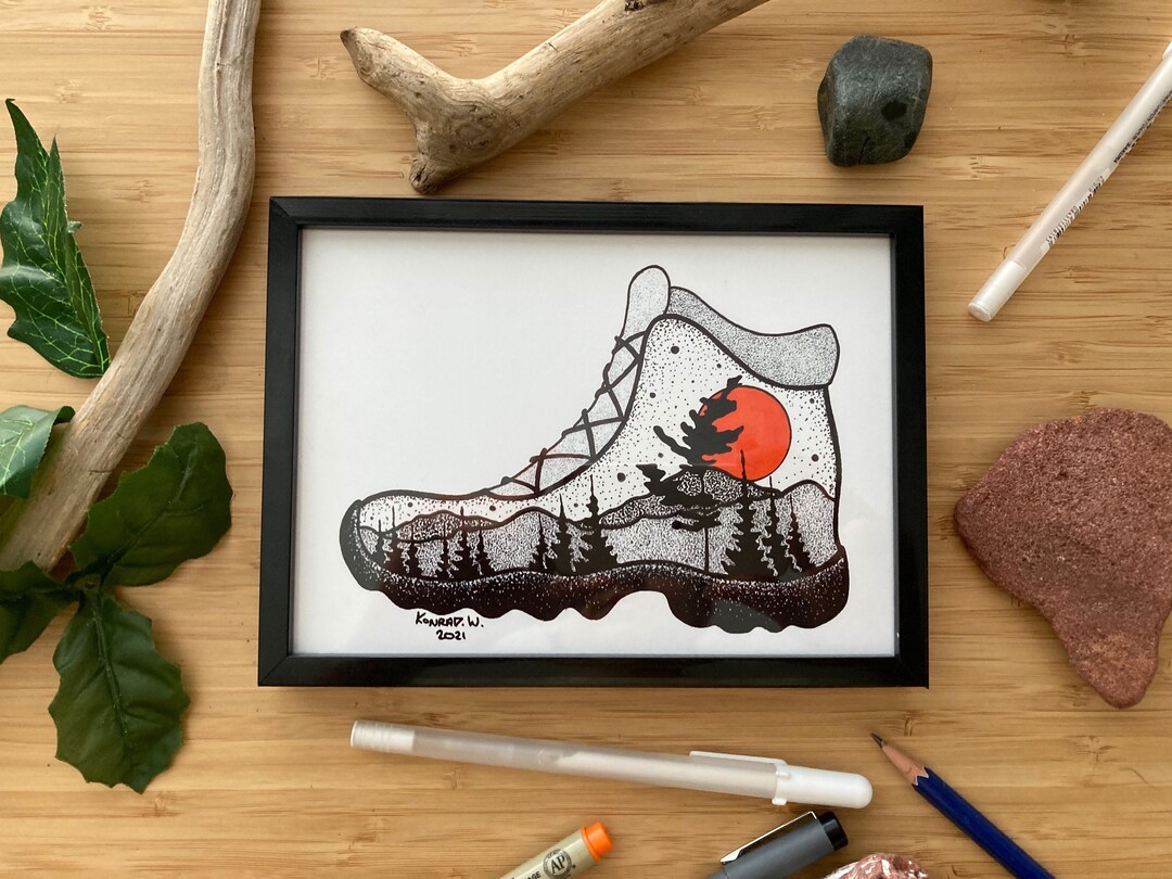 Hiking Boot - Pen and Ink PRINT - Etsy
