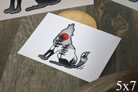 Wolf Silhouette Pen and Ink PRINT | Etsy