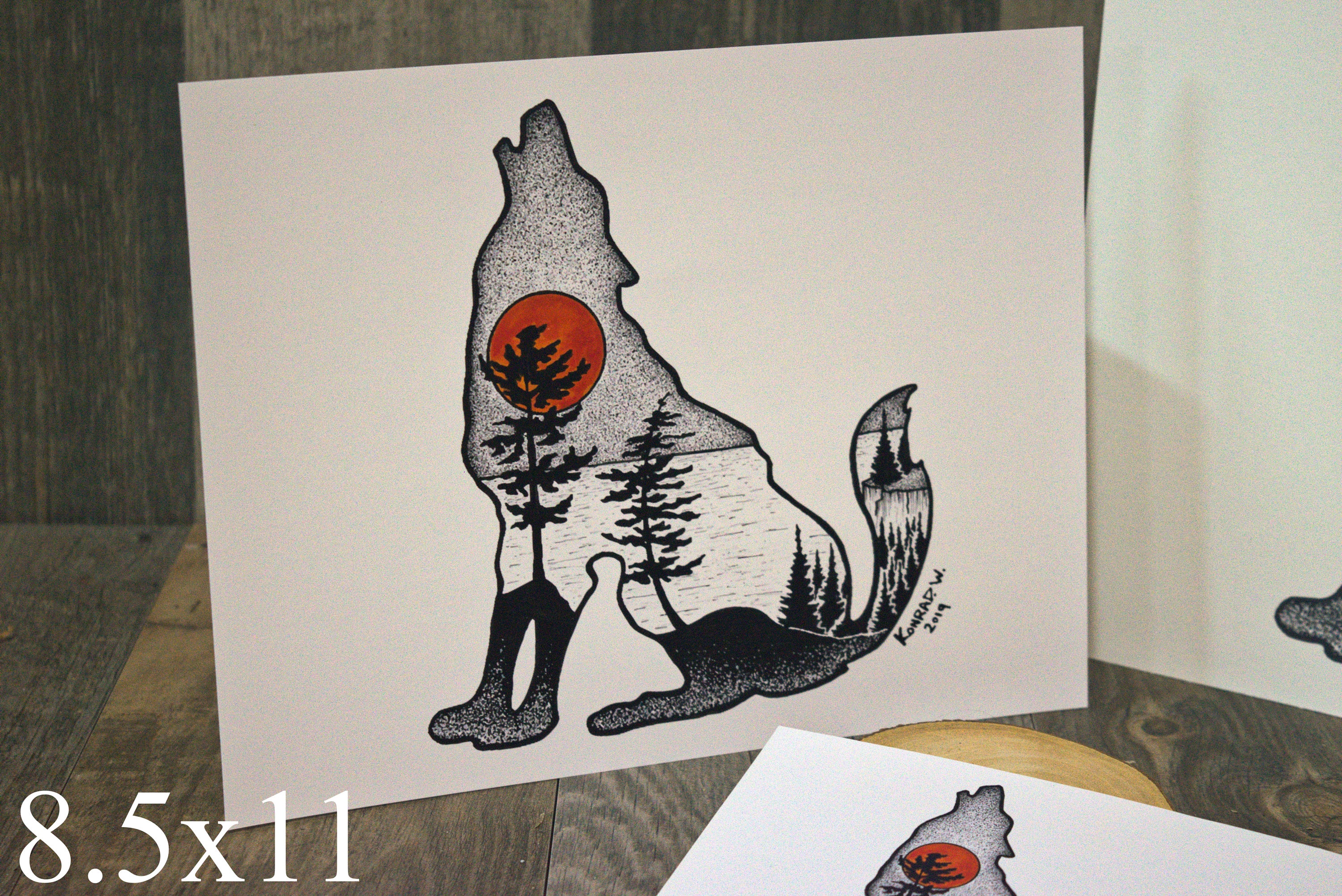 Wolf Silhouette Pen and Ink PRINT | Etsy
