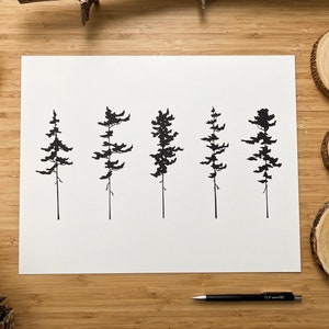 5 Pine Trees - Pen and Ink PRINT - Etsy