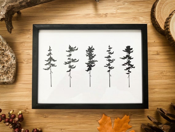 5 Pine Trees Pen and Ink PRINT - Etsy