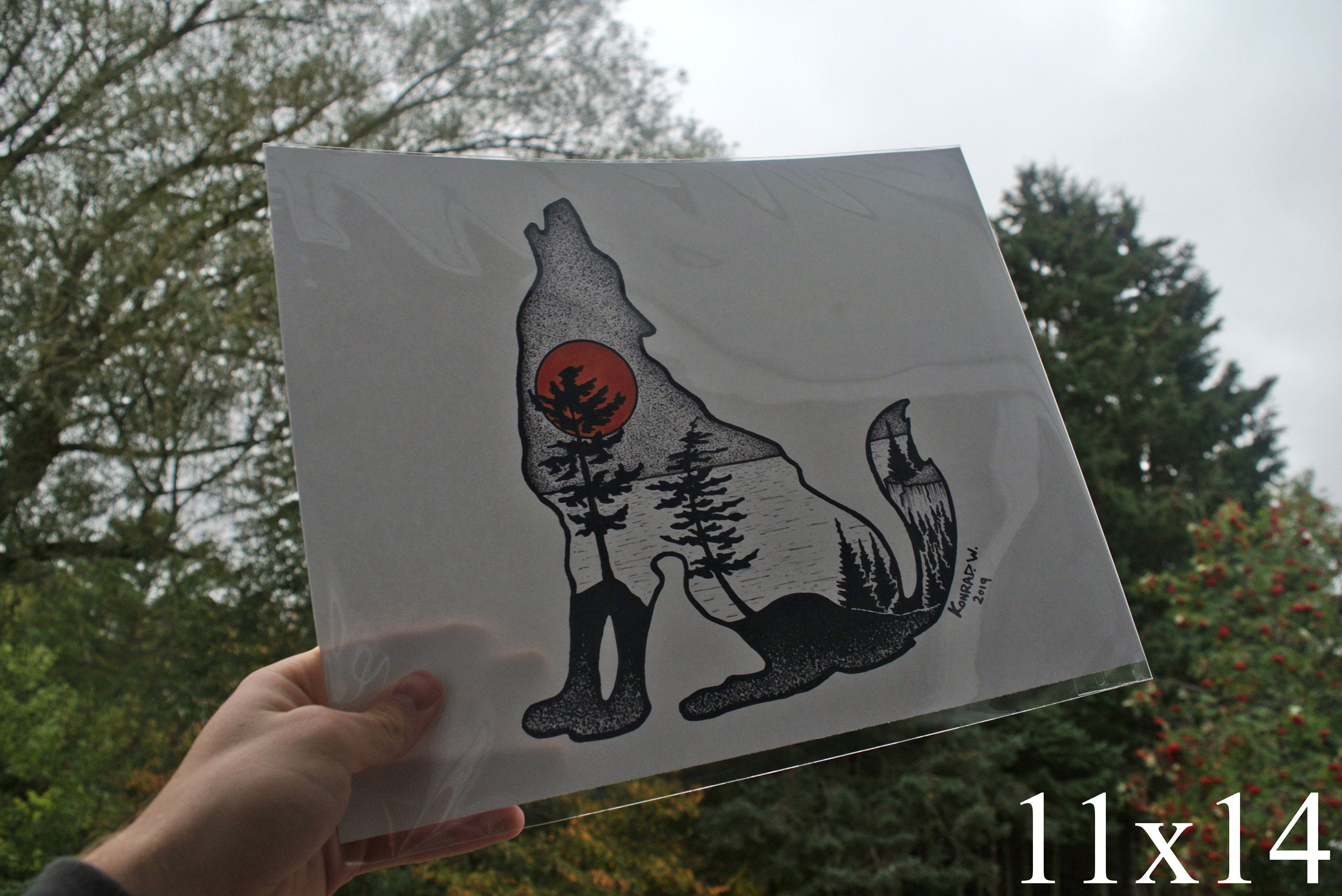 Wolf Silhouette Pen and Ink PRINT | Etsy