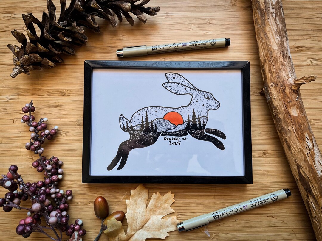 The Jumping Hare - Pen and Ink PRINT - Etsy