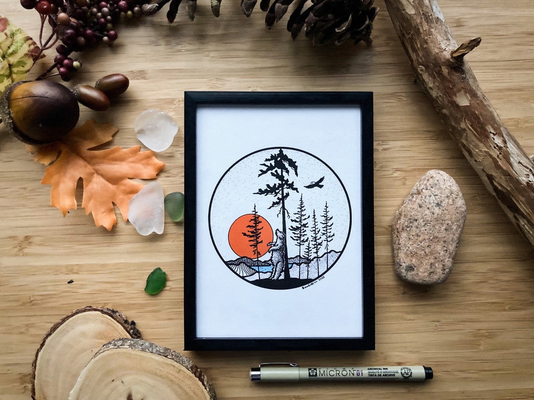 Back Scratching Bear - Pen and Ink PRINT - Etsy