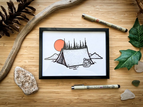Camping Tent Pen and Ink PRINT | Etsy