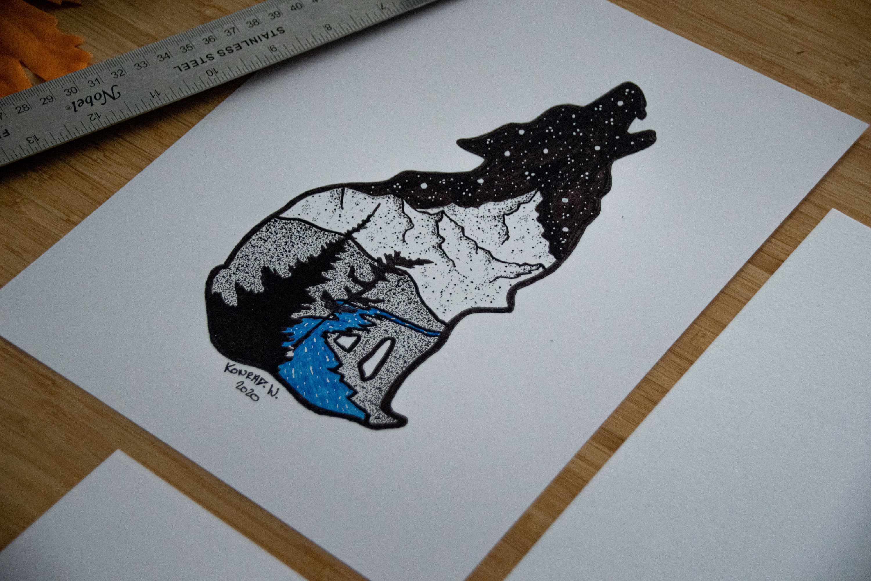 The Wolf Pen and Ink PRINT | Etsy