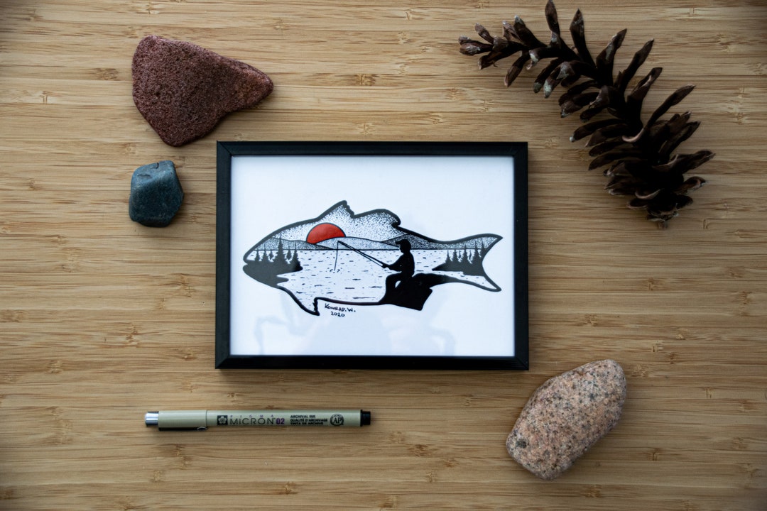 Fishing - Pen and Ink PRINT - Etsy