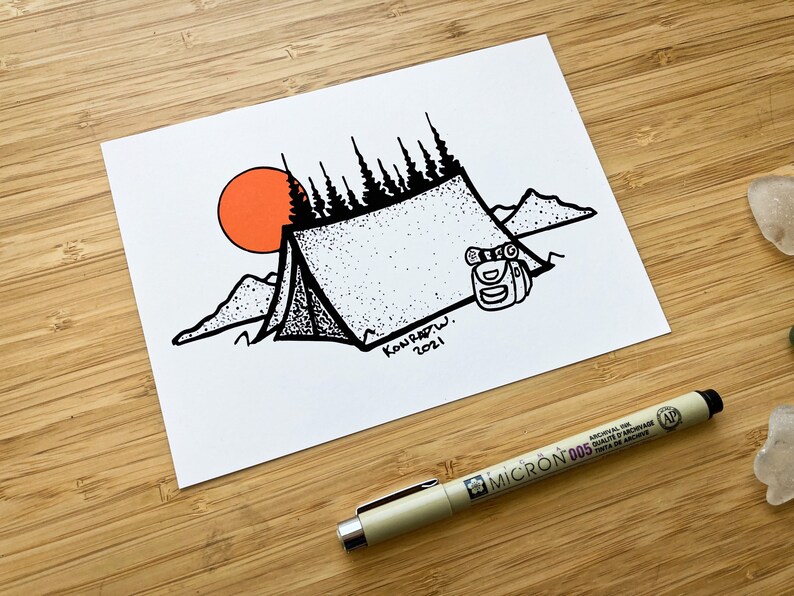 Camping Tent Pen and Ink PRINT | Etsy