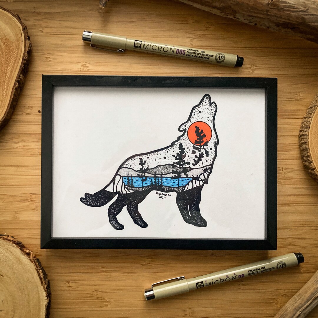 Wolf Silhouette (2024) - Pen and Ink PRINT - Etsy