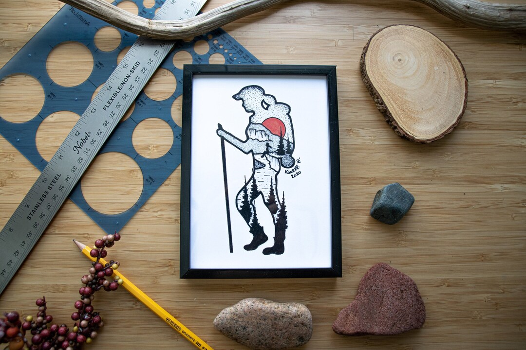 Hiking Girl - Pen and Ink PRINT - Etsy