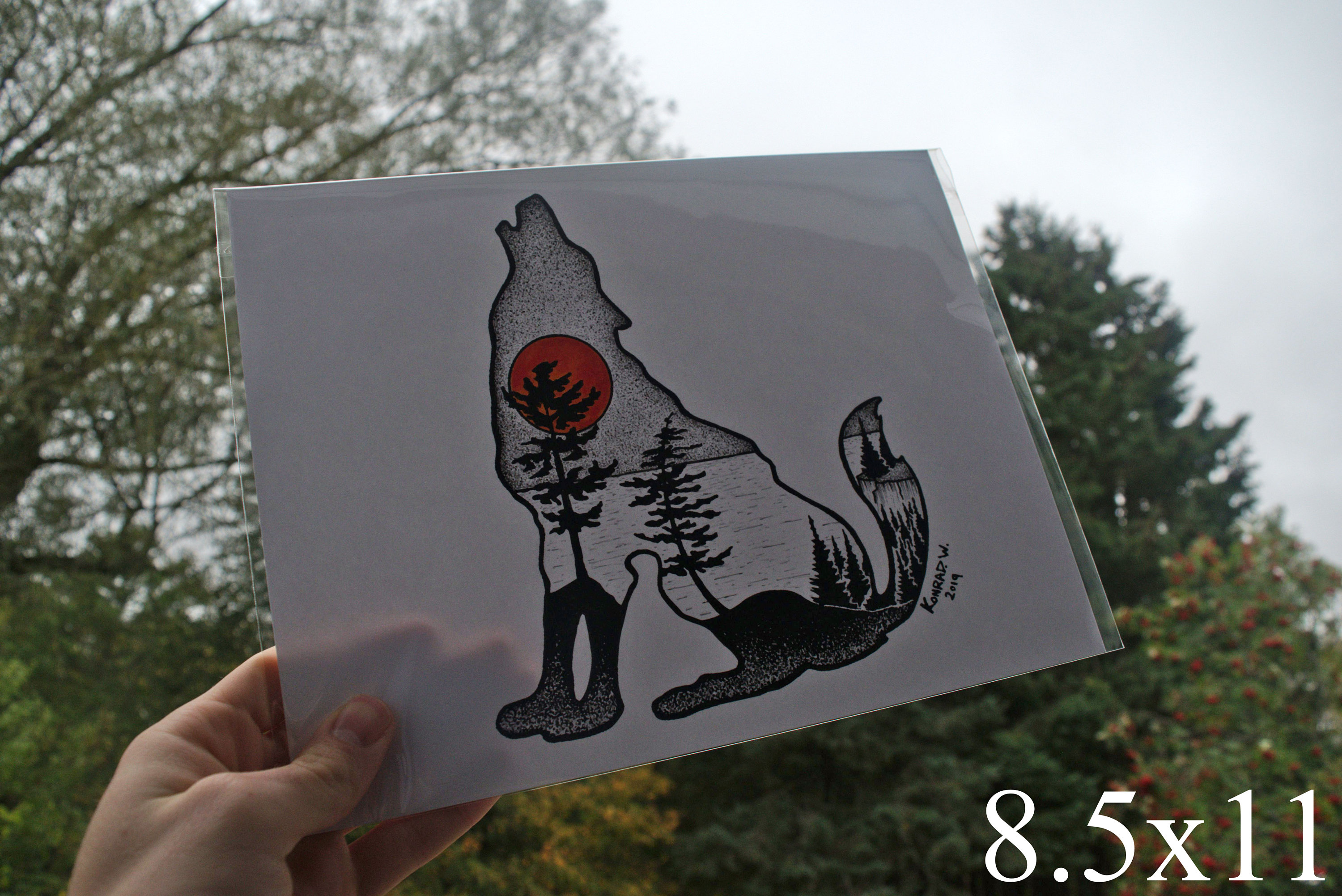 Wolf Silhouette Pen and Ink PRINT | Etsy