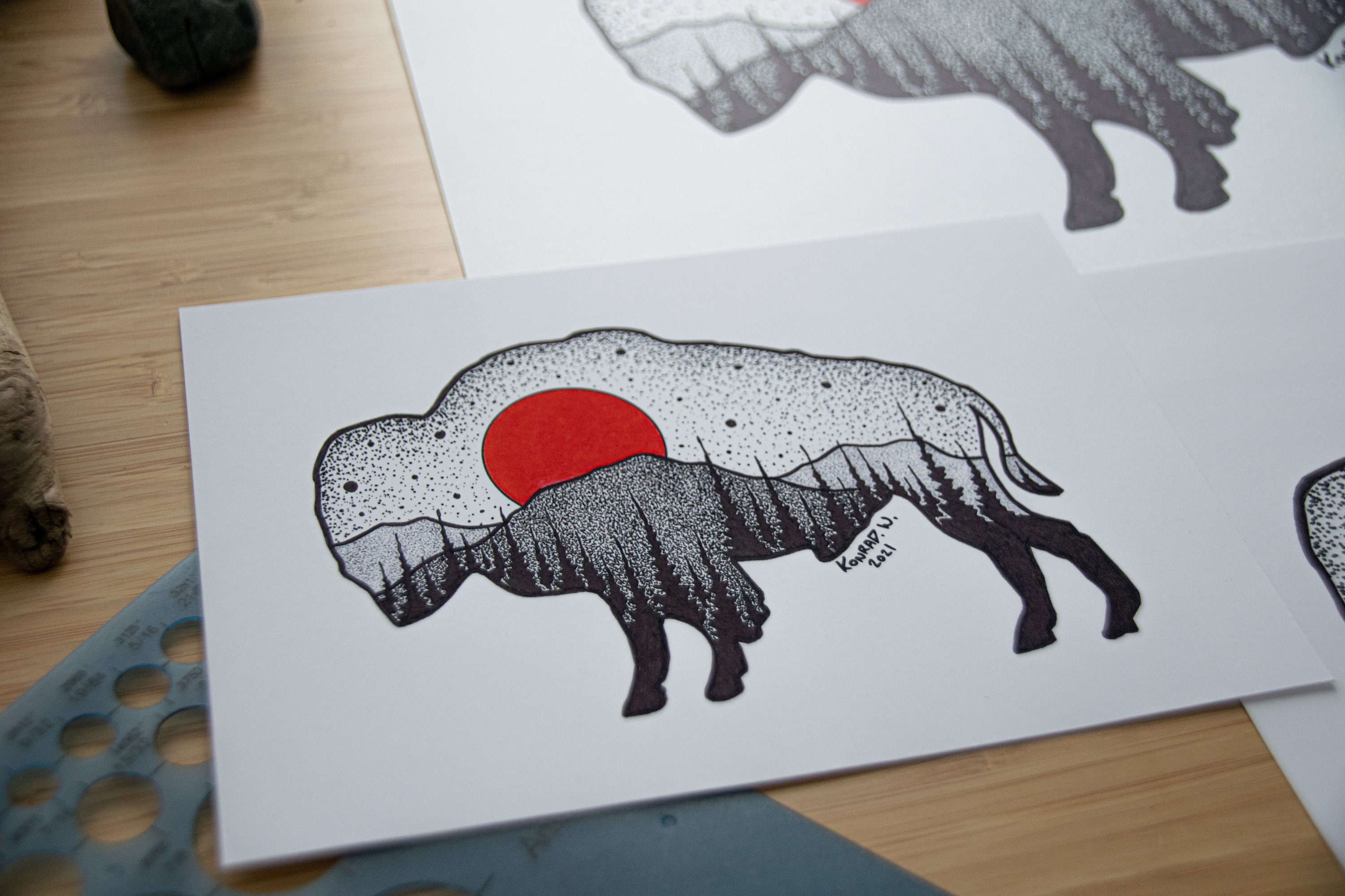 The Bison Pen and Ink PRINT | Etsy