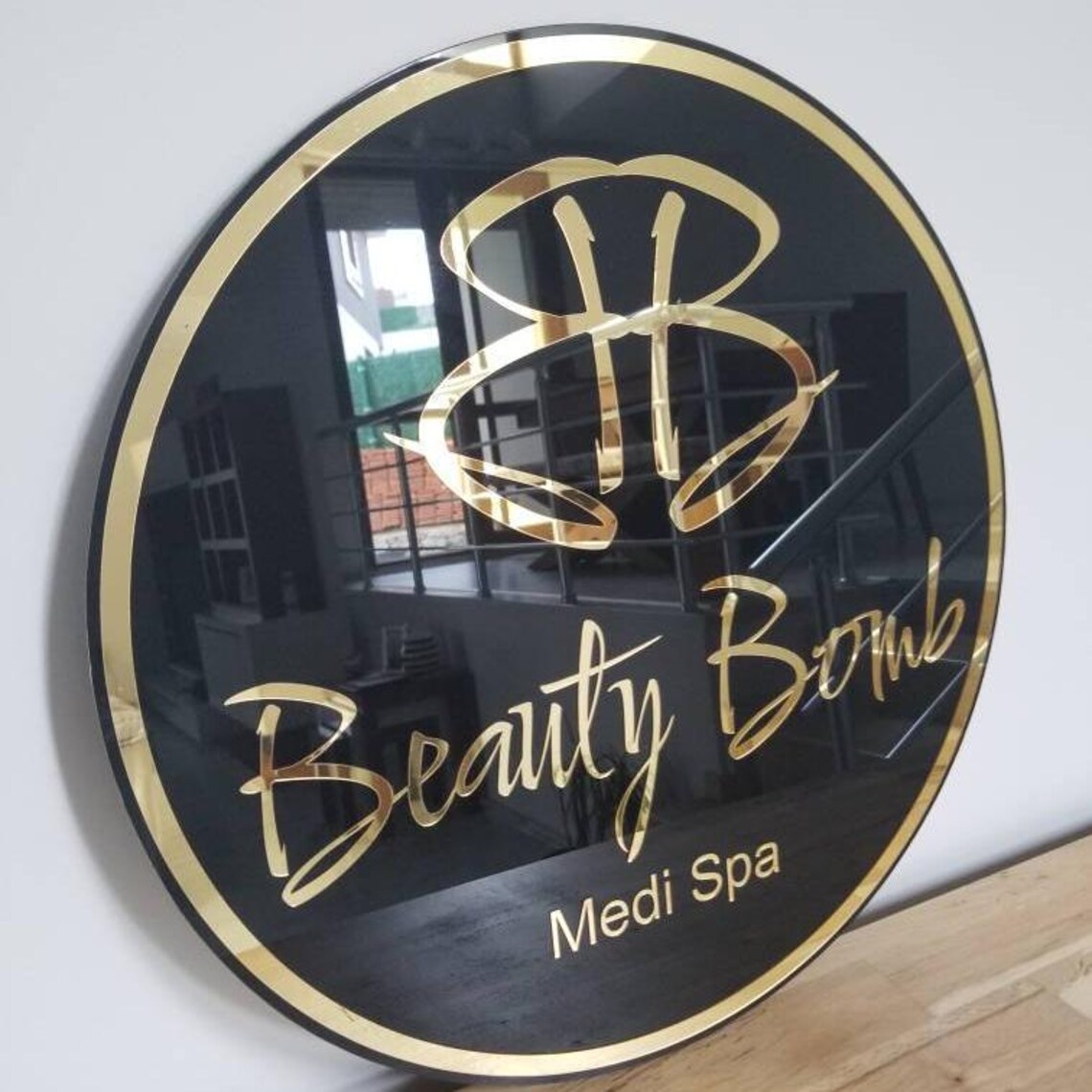 Custom Round Business Logo Sign, Black Laser Cut Signage for Office, 3D ...