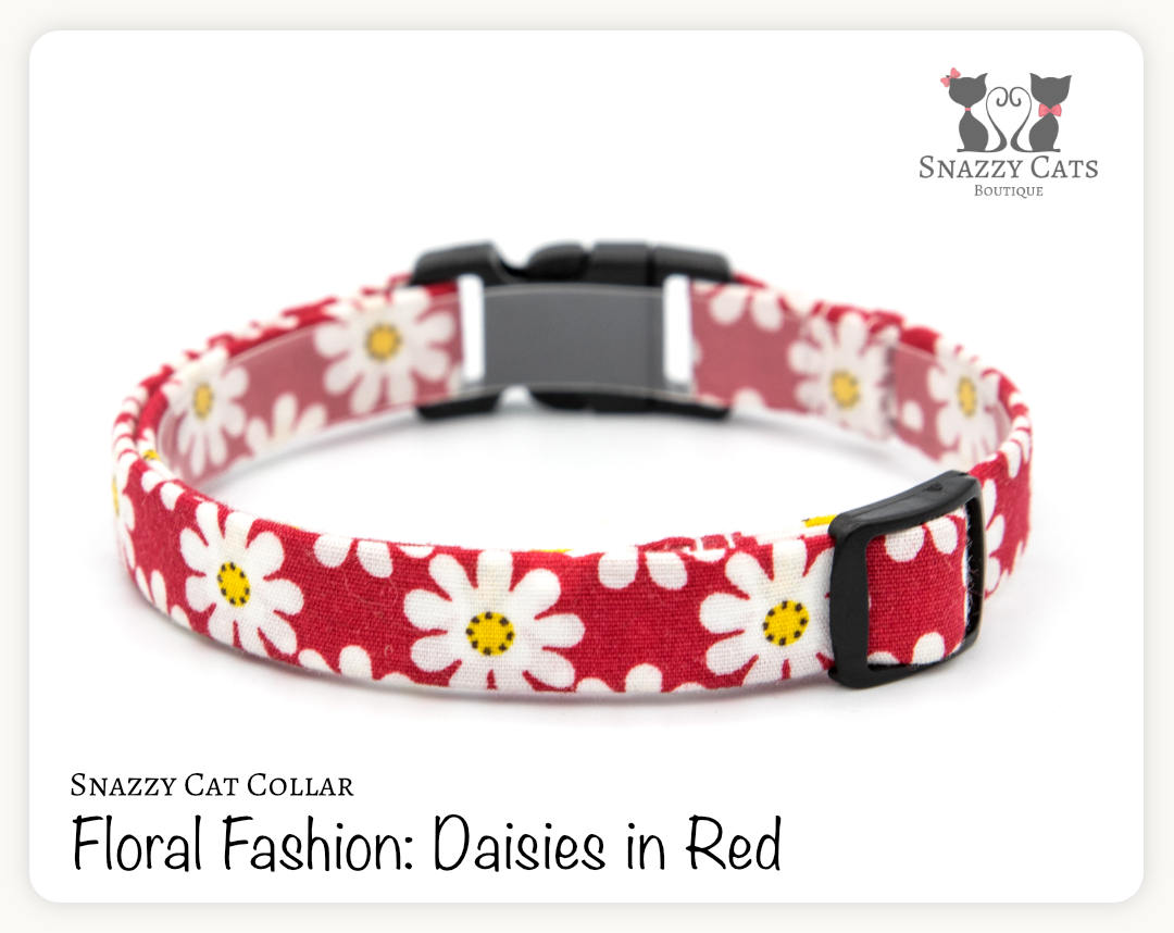 Snazzy Cat Collar: Daisies in Red Floral Fashion Collection - Etsy