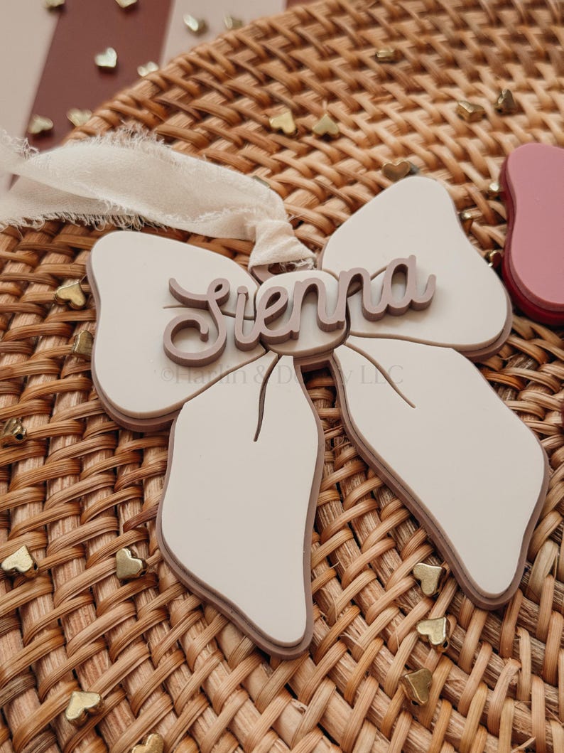 Personalized Bow Name Tag • Custom Acrylic Bag Tag • Gift Tag for Kids ...