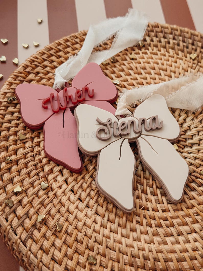 Personalized Bow Name Tag • Custom Acrylic Bag Tag • Gift Tag for Kids ...