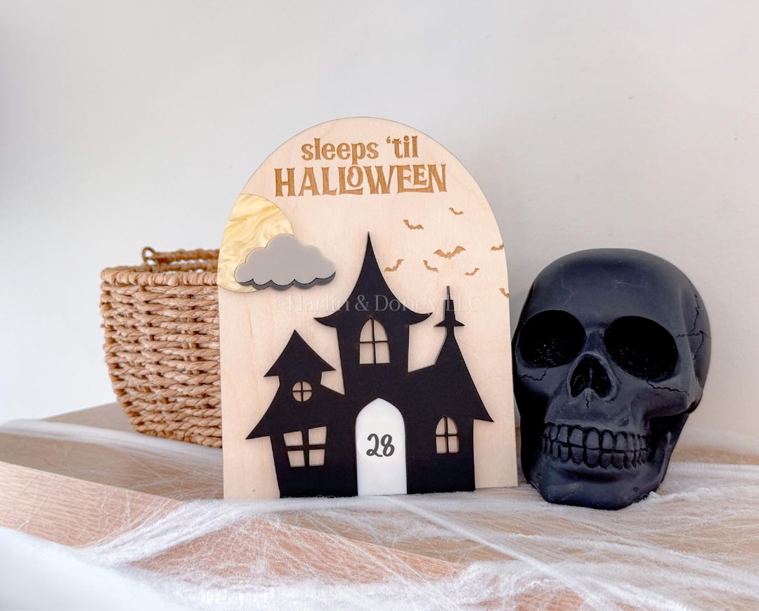 Halloween Countdown Sign | Haunted House Wooden + Acrylic Decor ...