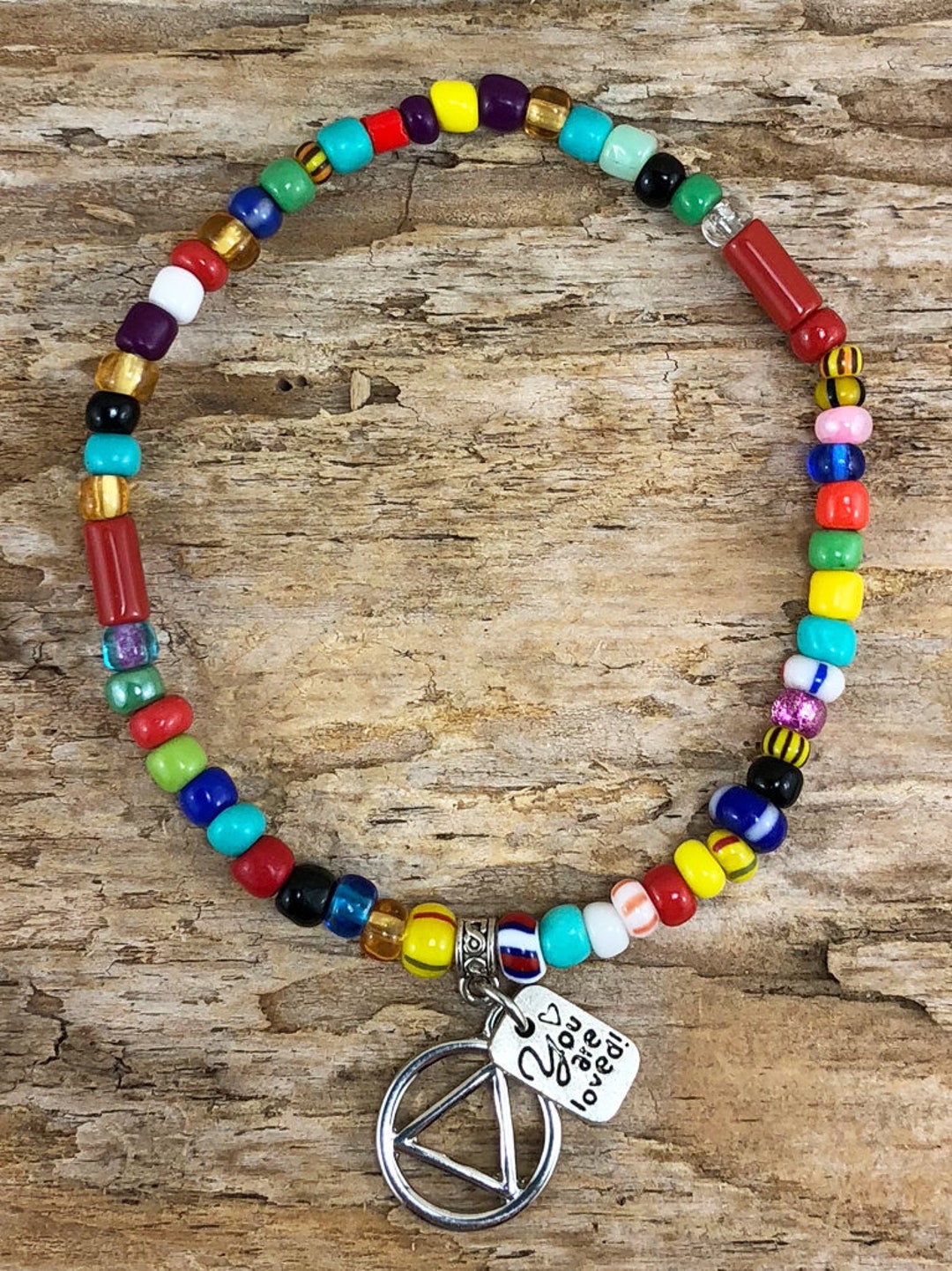 Alcoholics Anonymous Bracelet, Multi Colored African Beads Stretch ...